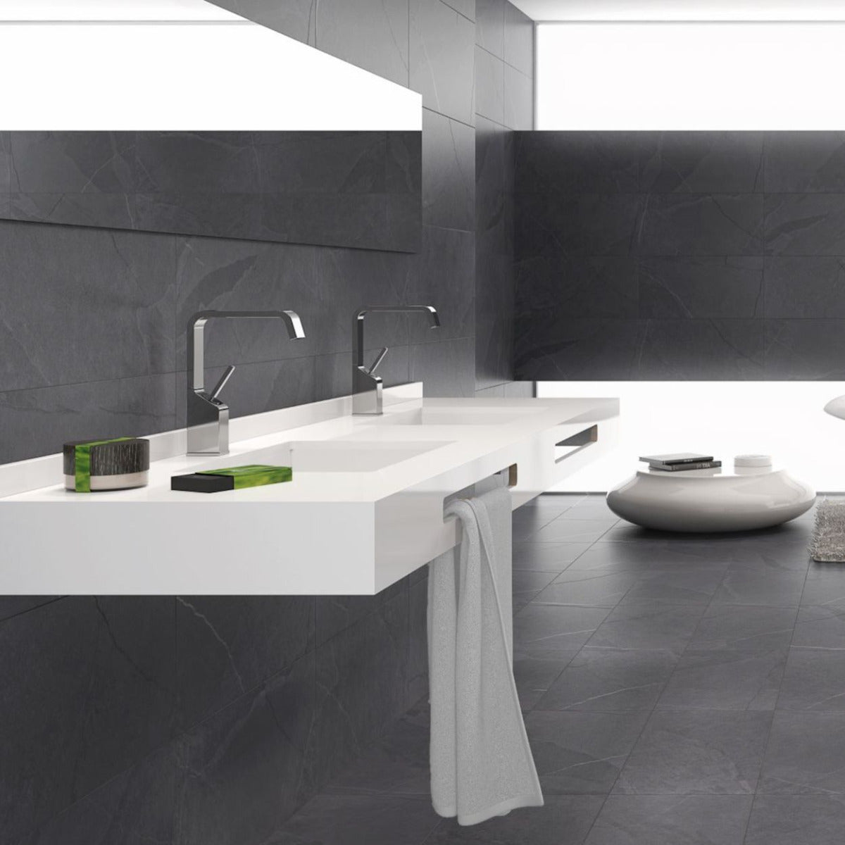 CUT TILE SAMPLE Rio de Janeiro Black Brazillian Slate Effect 30cm x 60 ...