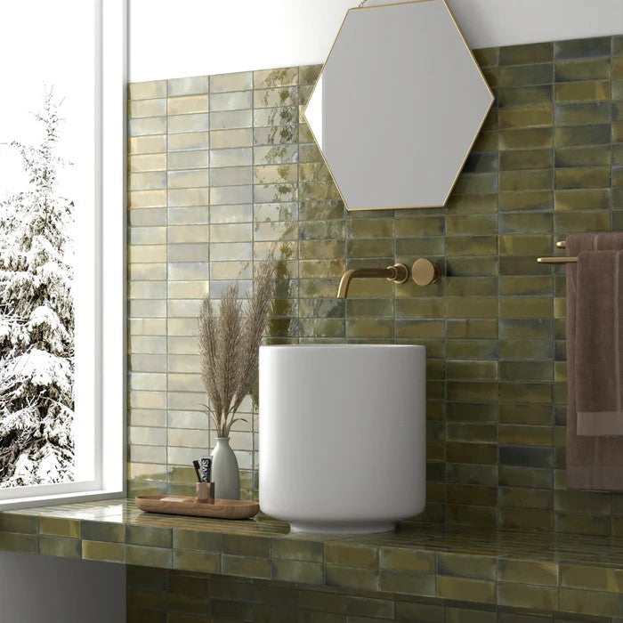 Shanghai Brick Olive Green Moroccan Wall Tiles 5.1cm x 16.1cm — Planet ...
