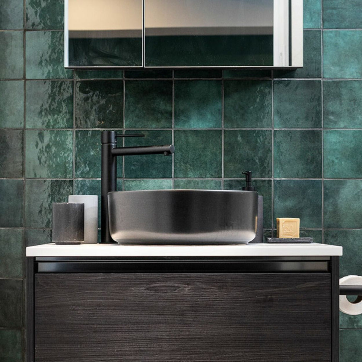 FULL TILE SAMPLE Zelij Square Moss Green Moroccan Handmade Style 13.2c ...